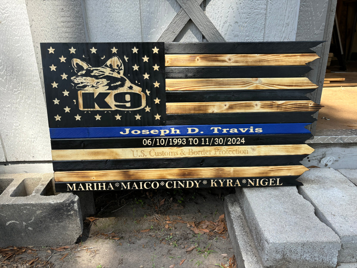 Blueline/ K9 personalized Tethered Flag – Backroad Wood Work & Boutique,LLC