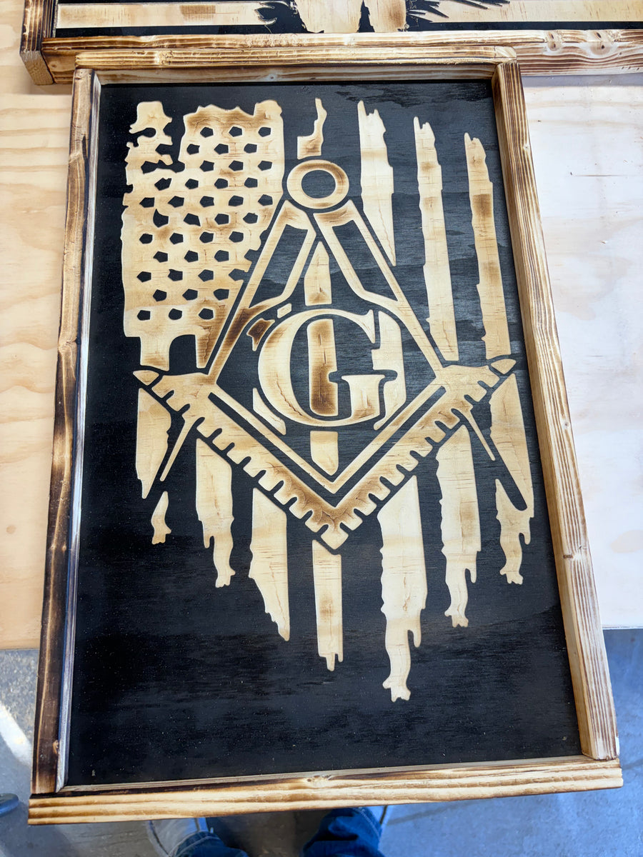 Masonic tathered (carved) Flag – Backroad Wood Work & Boutique,LLC