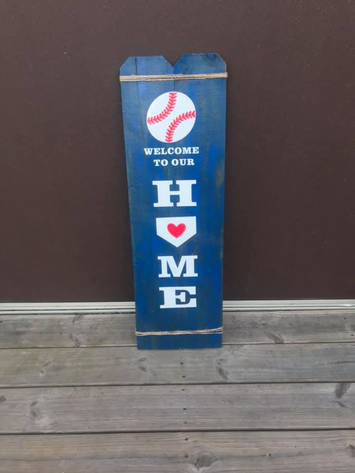 welcome sign with home plate – Backroad Wood Work & Boutique,LLC